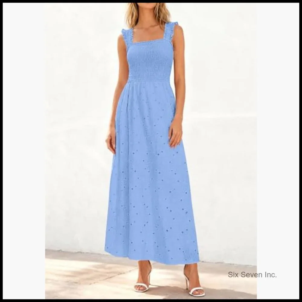 Dresses | Cotton Lace Maxi Sundress With Smocked Back And Pockets ...